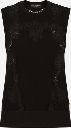 Dolce & Gabbana Pullover Aus Kaschmir Und Seide Mit Intarsien Aus Spitze - Frau Strickwaren Schwarz 36