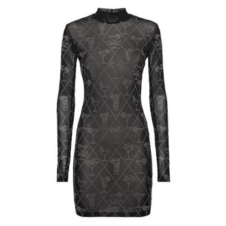 Philipp Plein T&uuml;ll Mini-Kleid mit langen &Auml;rmeln Monogramm Strass - - Dresses - Damen - Schwarzk - L