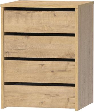 PEGANE Table de nuit, table de chevet de 4 tiroirs, commode de chambre coloris Ch&ecirc;ne dor&eacute; - Longueur 46 x Profondeur 45 x Hauteur 63,5 cm