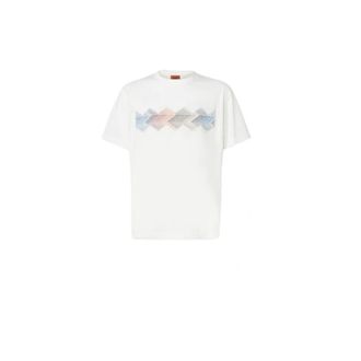 Missoni Baumwoll-T-Shirt mit Rundhalsausschnitt und Farbverlauf-Zickzack-Einsatz - - Tops - Herren - Wei&szlig; - XL