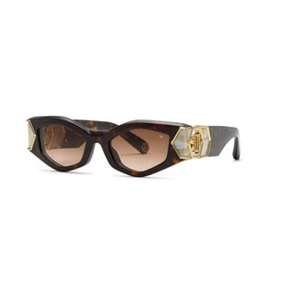 Philipp Plein Femme, Accessoires, Brun, Taille: 52 MM Lunettes de Soleil D&eacute;grad&eacute;es Marron Shiny Dark Havana