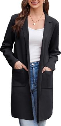 Grace Karin Gilet Long Femme Hiver Chaud Vintage Cardigan Ouvert en Tricot Epaise D&eacute;contract&eacute; Noel Party Noir -1 XL