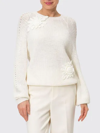 Twinset Pullover mit Rundhalsausschnitt aus Wollmischung und floraler Stickapplikation