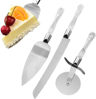 Generic Kuchenschneider-Set für Hochzeit,Kuchenschneider Set | Kristallgriff Kuchenschneider Set Pasta Cutter Rad,Vielseitige Pizzaschneider, Edelstahl-Küchen