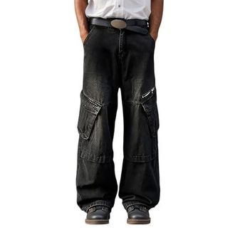 Generic Jean Homme Jeans Homme Week-End/Voyage Jean Ample R&eacute;tro Poches Usage Quotidien - Confort Et Volume Tendance pour Look D&eacute;contract&eacute; Masculin