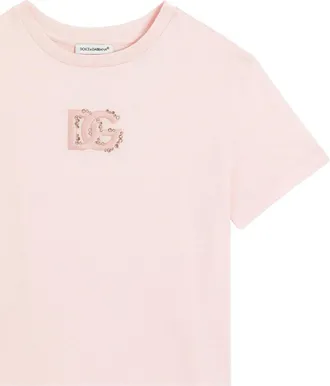 Dolce & Gabbana Logo-Embroidered Cotton T-Shirt - Pink
