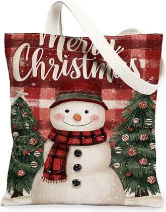 Generic Sacs fourre-tout en toile motif bonhomme de neige de No&euml;l, sacs d&eacute;picerie r&eacute;utilisables, vintage, lavable, toile pour voyage, 33 x 38 cm