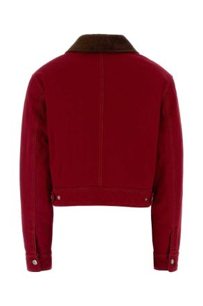 Ami Velvet-Collar Denim Jacket - Red