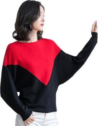 Generic Pull dhiver pour femme - Pull épais à manches chauve-souris en tricot haut de gamme - Pull ample, Rouge, S