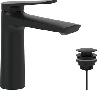 Villeroy & Boch Oasis Set Rubinetteria Per Lavabo 2 In 1. Miscelatore Per Lavabo E Piletta Di Scarico A Pressione In Ceramica - Miscelatore Nero Opaco, Piletta Nero O