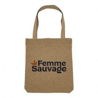 Fabulous Sac Shopping Tote Bag Aspect Lin - Femme Sauvage Nature Culture Boh&egrave;me - Sac de Courses Toile Epaisse 360g Beige Naturel Cabas Port&eacute; Epaule Solide Imp