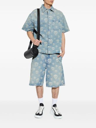 Alexander McQueen Mens Shirt With Skull Jacquard Light Blue Cotton