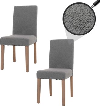 Mendler 2er-Set Esszimmerstuhl Littau, Stuhl Küchenstuhl Hochlehner, Stoff/Textil Bouclé Holz - grau, naturfarbene Beine