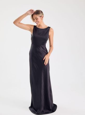Six Stories Bridesmaid - Satin-Maxikleid in Schwarz mit v-f&ouml;rmigem Wasserfall-R&uuml;ckenausschnitt