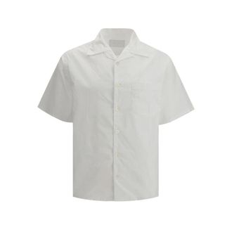Prada Gestreiftes kubanisches Kragen Baumwollhemd - - Shirts - Herren - Wei&szlig; - S