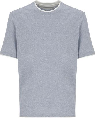 Brunello Cucinelli Homme, Tops, Bleu, Taille: 2XL T-shirt en lin et coton