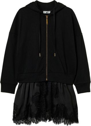 Twin-Set Hoodie mit Spitzenbesatz - Schwarz