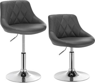 Woltu Lot de 2 tabourets de bar en similicuir WOLTU, tabourets de rotatif pieds en métal, hauteur réglable, Gris