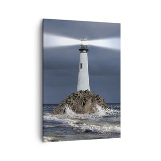 Arttor Bilder auf Leinwand Leuchtturm Meer Leinwandbild mit Rahmen 50x70cm Wandbilder Dekoration Wohnzimmer Schlafzimmer K&uuml;che Deko Gro&szlig; Wanddeko Bild Wand K