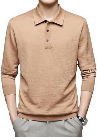 Generic Polo à manches longues pour homme 100 % laine mérinos lavable en machine, jaune, 4XL