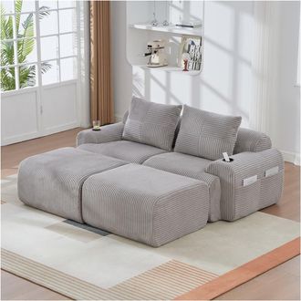 Generic Modernes L-f&ouml;rmiges modulares Sofa, 3-Sitzer-Sofa, modulares Ecksofa aus Cord, ergonomisch geschwungenes Design, ausgestattet mit Aufbewahrungstaschen