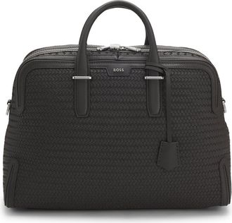 HUGO BOSS Weekender Ledertasche mit Flechtmuster und Schloss in