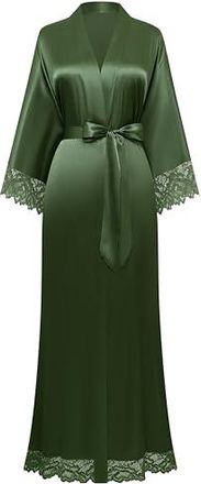 Babeyond Robe de chambre kimono en satin pour femme - Longue robe de demoiselle dhonneur avec bordure en dentelle pour vêtements de nuit pour fille - Pour fête