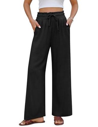 Heekpek Pantalon d&eacute;t&eacute; en lin pour femme - L&eacute;ger et a&eacute;r&eacute; - Coton et lin - Jambes larges - Pantalon d&eacute;t&eacute; ample - Pantalon de loisirs - &Eacute;lastique - Taille haute 