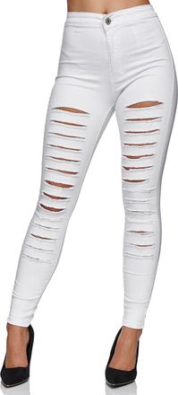 Elara Damen Jeans High Waist Destroyed Chunkyrayan 547-1 Weiss-36 (S)