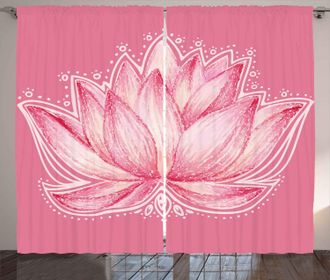 Abakuhaus Chakra Rustikaler Vorhang, Lotus Meditation Yoga, Wohnzimmer Universalband Gardinen mit Schlaufen und Haken, 280 x 175 cm, Baby Pink Creme