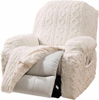 Generic Stretch Relaxsesselbezug Jacquard Pl&uuml;sch F&uuml;r Fernsehsessel Liege Mit Tasche, Elastisch Sofabezug Teilig Waschbar M&ouml;belschutz Recliner Stuhl(Beige,1 Se