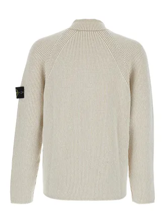 Stone Island Wool Stretch Half-Zip Sweater - White
