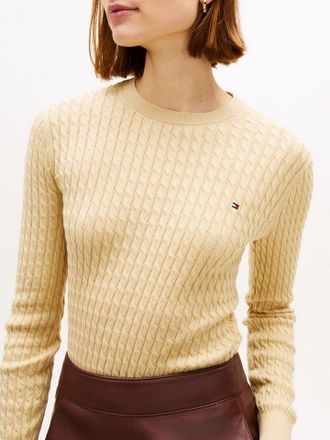 Tommy Hilfiger Rundhalspullover CO CABLE C-NK LS SWEATER Baumwolle, mit Zopfmuster, Regular Fit