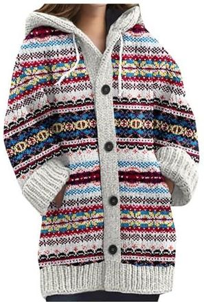 Generic 2026 Vestes pour femmes - Cardigan &agrave; capuche en tricot confortable avec poches - Style d&eacute;contract&eacute;, blanc, XXL