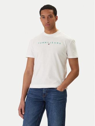 Tommy Jeans T-Shirt Linear Logo DM0DM20744 Wei&szlig; Regular Fit