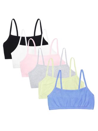 Fruit Of The Loom Damen Spaghettiträgern, Baumwolle, Vorteilspack Sport-BH, Undurchsichtige, Kornblumenblau/Linsen/Weiß/Kitty-Rosa/Grau meliert/Schwarz, 100 (6er Pack)