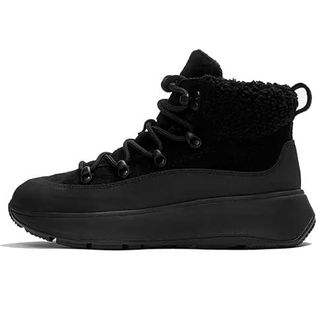 FitFlop F-Mode Bottines &agrave; lacets en daim avec col en peluche pour femme Noir Pointure 38, tout noir, 38.5 EU