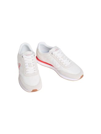 Calvin Klein Jeans Sneaker CALVIN KLEIN JEANS RETRO RUNNER ESS MIX MAT, Herren, Gr. 42, wei&szlig;, beige, orange, Leder, Textil, kontrastfarbene Details, Schuhe Sneaker, Frei