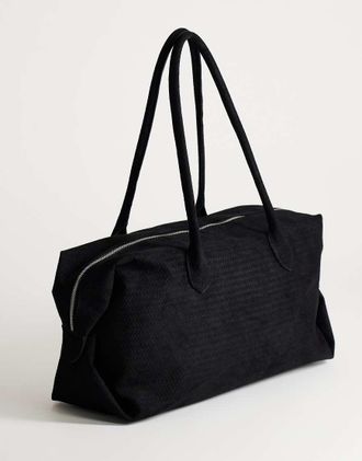 Topshop Tabby gro&szlig;e Weekender-Tasche aus Wildlederimitat in Schwarz mit Webstruktur
