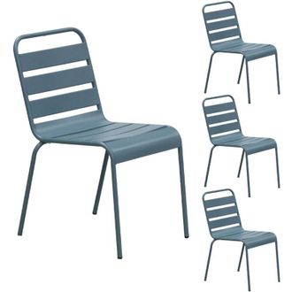 M&S Collection Lot de 4 chaises de jardin en m&eacute;tal bleu gris - BACA