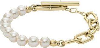 Fossil Bracelet de chaîne en acier inoxydable doré Heritage Pearl D-Link pour femmes, JF04729710