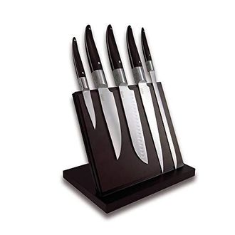 Laguiole Laguiole Expression - Bloc Aimanté de 5 Couteaux de cuisine - Couteau doffice + couteau de cuisine + santoku + couteau de chef + couteau à jambon - Ac