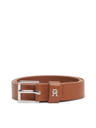 Tommy Hilfiger Lederg&uuml;rtel TOMMY HILFIGER SQUARE 2.5 cm breit SILVER, Damen, Gr. 75, cognac, Web, Rindsleder, unifarben, G&uuml;rtel Lederg&uuml;rtel, Gr&ouml;&szlig;enverstellbar durch 