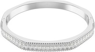 Swarovski Matrix Armreif, Rhodinierter Damenarmreif Oktagon, Verziert mit Weißen Zirkonia im Baguette-Schliff, Armbandlänge: 18.3 cm, Armbandbreite: 0.6 cm