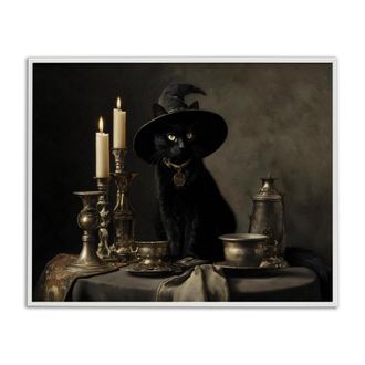 Stupell Industries Arlington Prints Giclée-Kunst, gerahmt, Vintage-Stil, Hexe, schwarze Katze, Grau, 40,6 x 50,8 cm