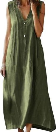 Generic Robe De Plage Femme Robes Longues Femmes &Eacute;t&eacute; Chic Et Elegant Longue Style D&eacute;contract&eacute; Confortable Dos Nu sans Manches Arm&eacute;e S