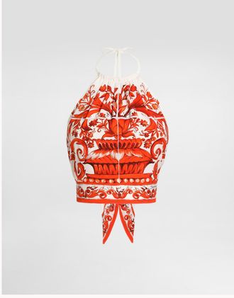 Dolce & Gabbana Top Aus Charmeuse Mit Majolika-print - Frau Blusen Und Tops Mehrfarbig 36