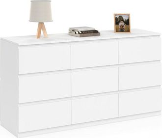 IDMarket Commode 9 tiroirs TOMI XXL 136 cm bois blanc