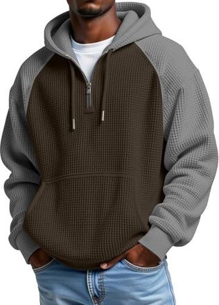 Generic Sweat &agrave; capuche pour homme - Motif gaufr&eacute; - Manches longues - Avec fermeture &eacute;clair 1/4 - Confortable - Pull en tricot d&eacute;contract&eacute; - Printemps - Autom