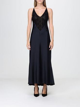 Hanita Robe nuisette midi en satin avec empi&egrave;cements en dentelle et bretelles crois&eacute;es